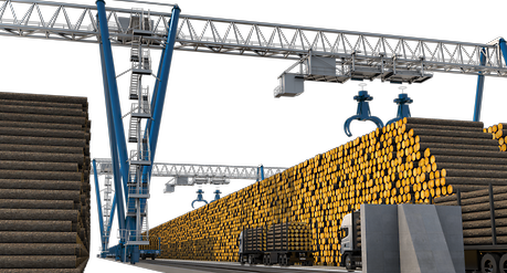 Log yard cranes